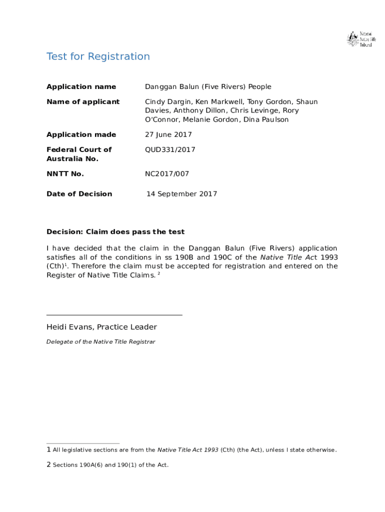 Registration Conditions about merits of the claim (s 190B) Doc Template ...