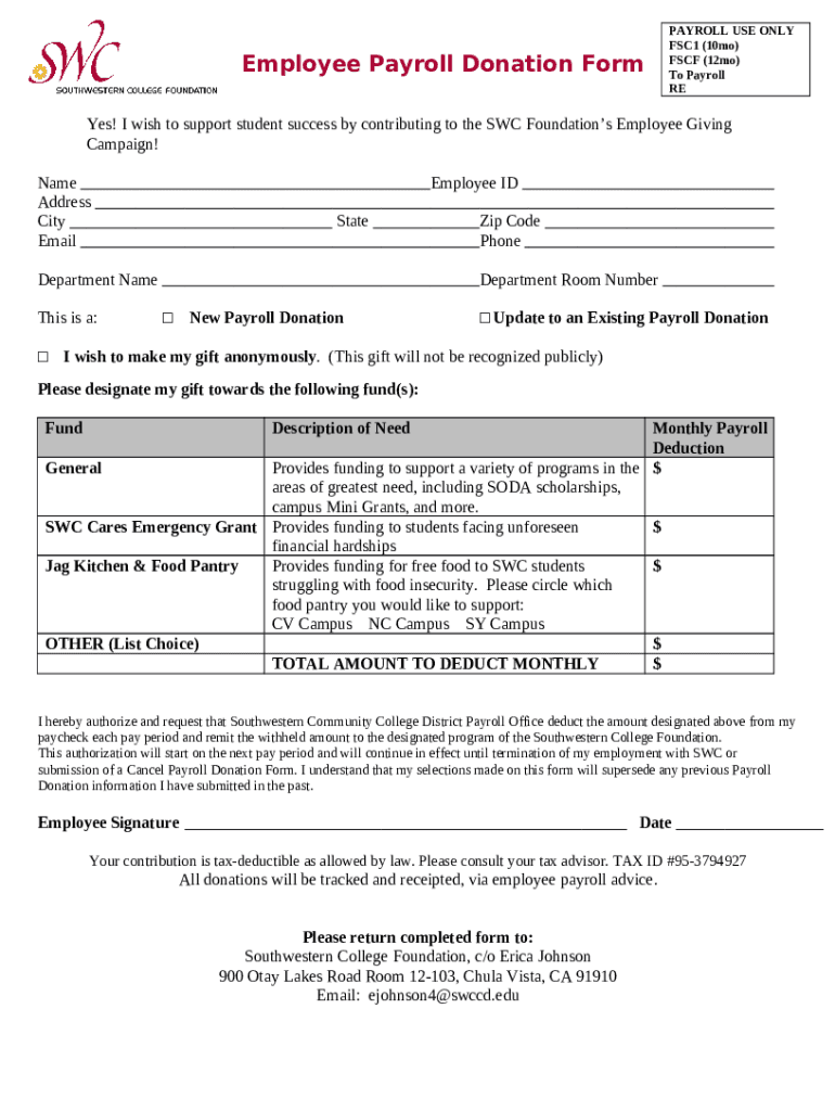 Employee Payroll Donation Doc Template | pdfFiller