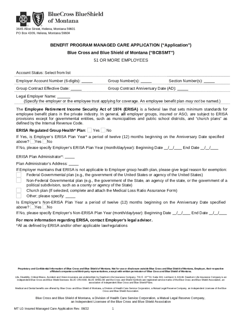 BCBSMT Managed Care Benefit Program Application (BPA) for Large Groups ...