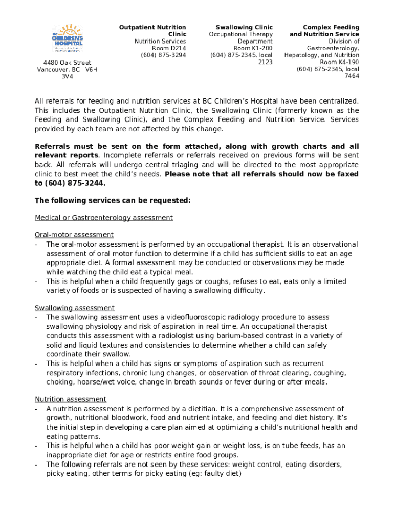 Nutrition and feeding Referral Doc Template | pdfFiller