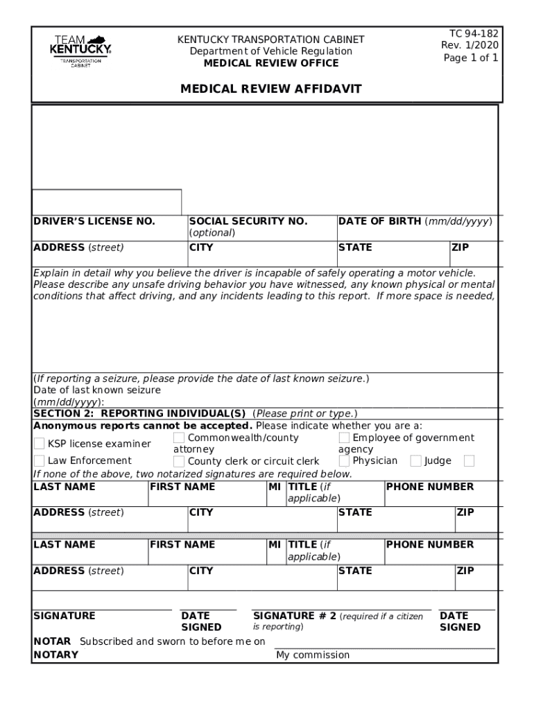 Medical Review Affidavit - transportation ky Doc Template | pdfFiller
