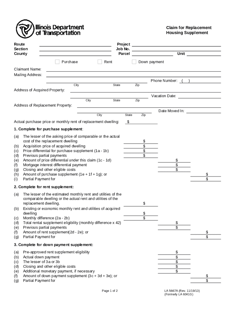 Claim for Replacement Housing Supplement. LA 5667A Doc Template | pdfFiller