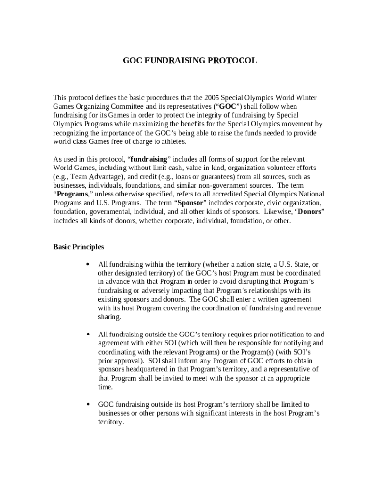 GOC FUNDRAISING PROTOCOL - media specialolympics Doc Template | pdfFiller
