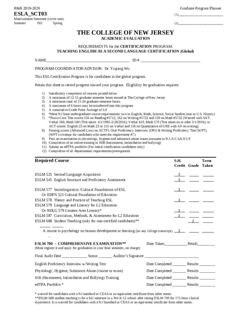 Teaching English as a Second Language Certificate - TCNJ Doc Template | pdfFiller
