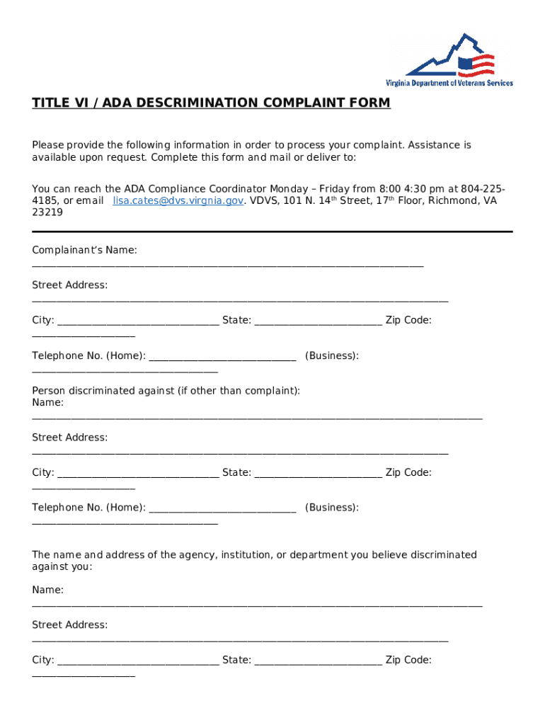 ADA/Title VI Complaint Doc Template | pdfFiller