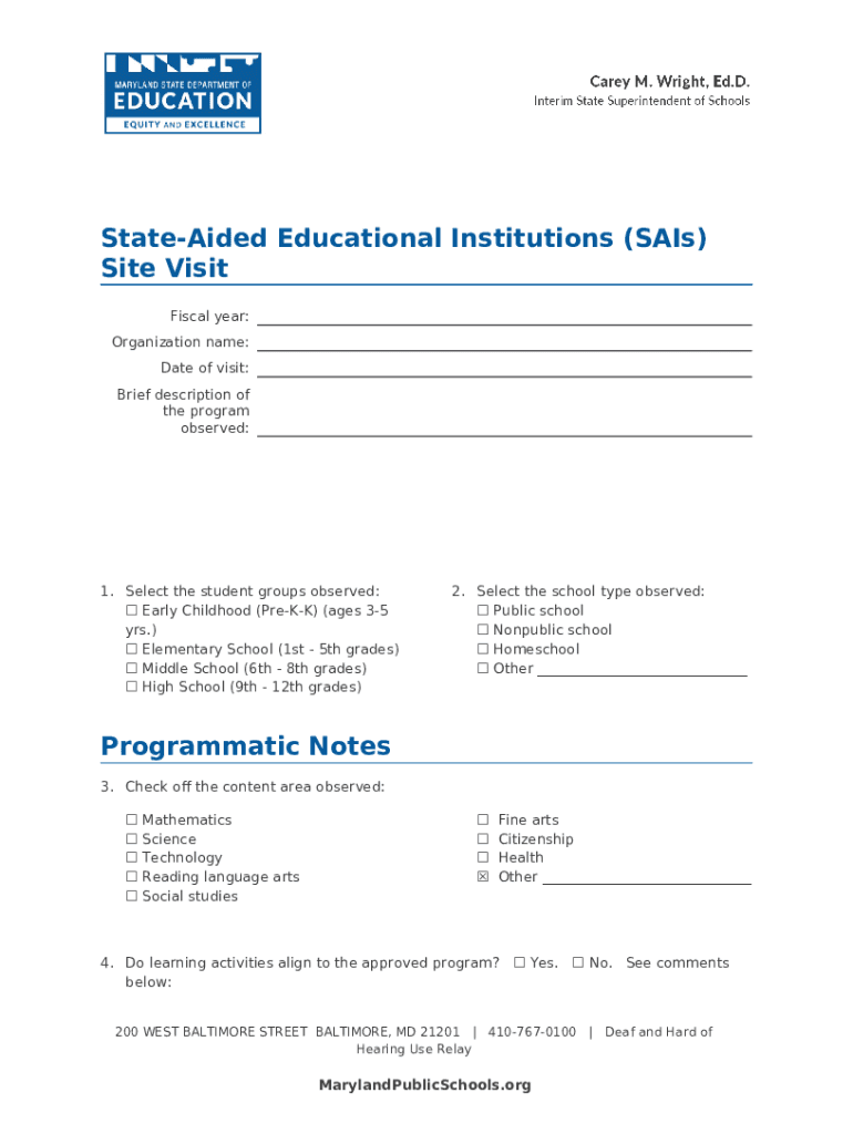 State-Aided Institutions (SAI) site visit . State-Aided Institutions ...