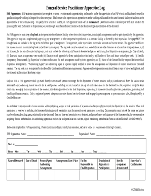 Sample Funeral Service Practitioner Apprentice Log Doc Template | pdfFiller