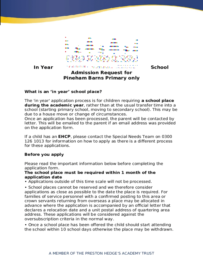 Primary in-year application Doc Template | pdfFiller