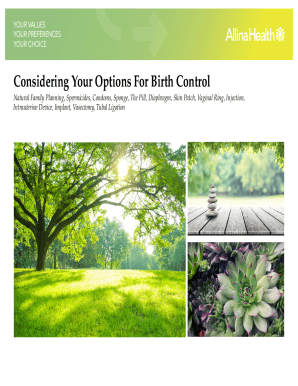 Fillable Online Considering Your Options For Birth Control. Deciding on ...