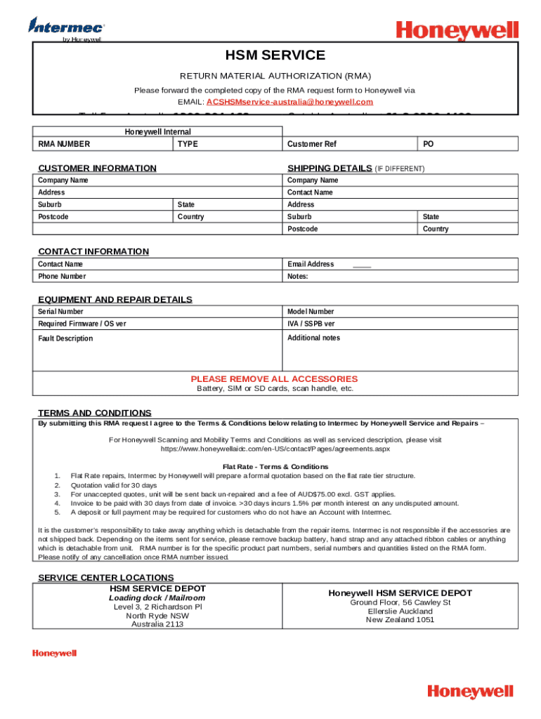 Return Merchandize Authorization HSM Doc Template | pdfFiller