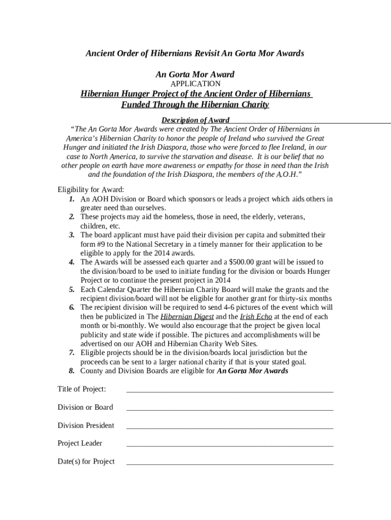 Ancient Order of Hibernians Revisit An Gorta Mor Awards Doc Template ...