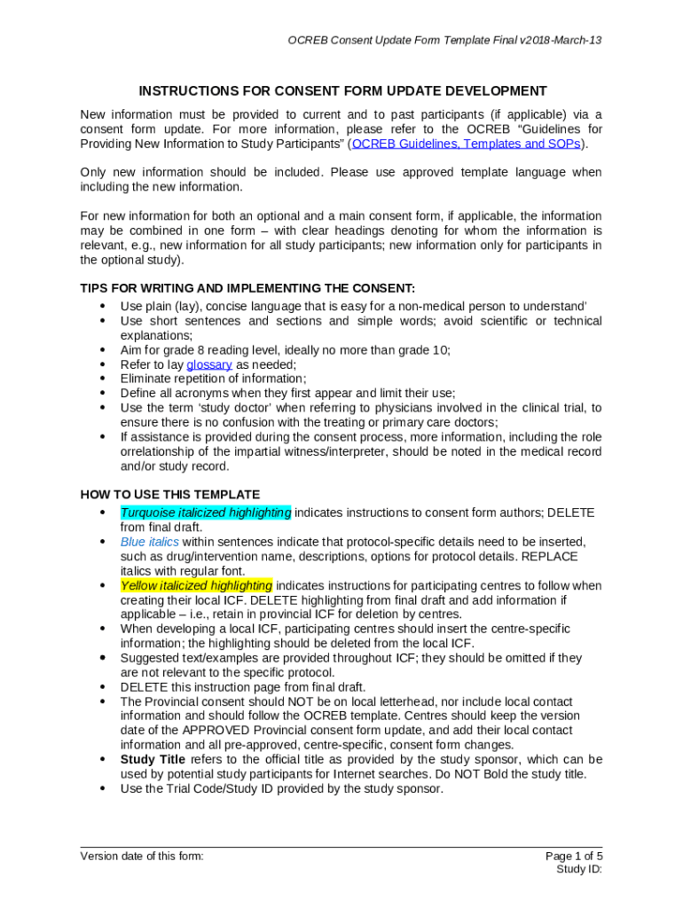 Instructions for Consent UPDATE Development Doc Template | pdfFiller