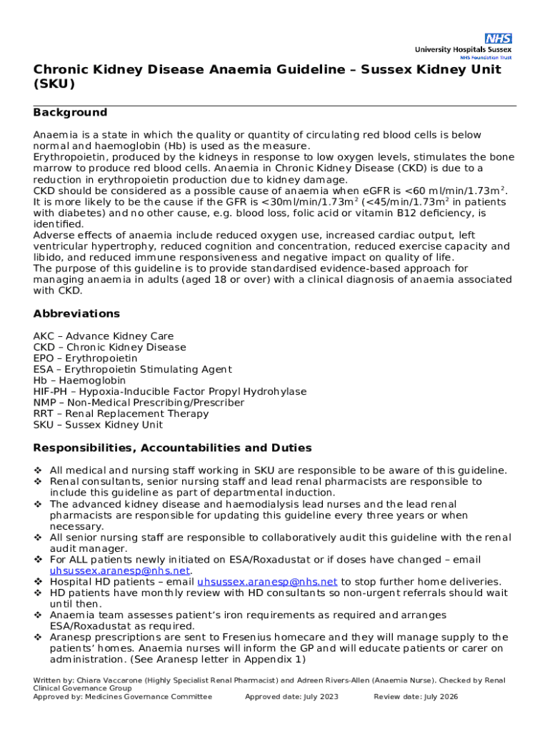 Anemia of Chronic Disease and Kidney Failure Doc Template | pdfFiller