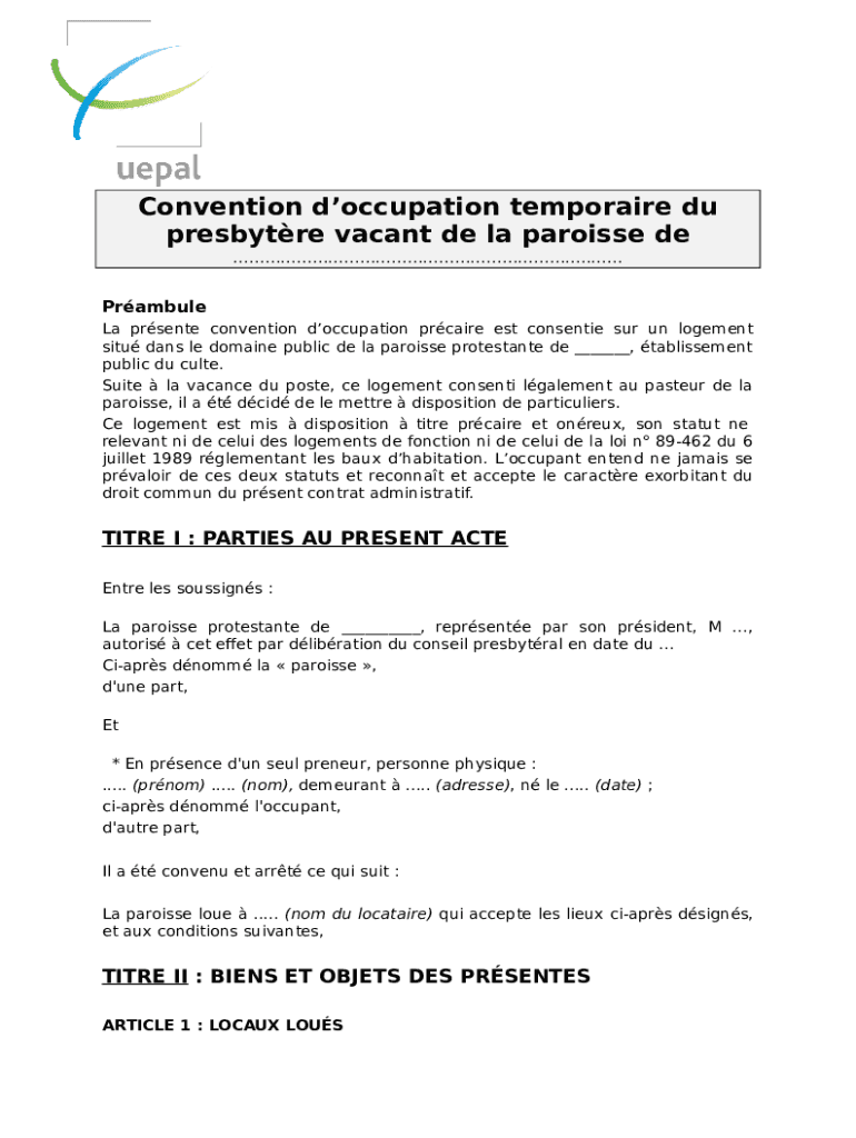 Tout savoir sur la convention d'occupation prcaire Doc Template | pdfFiller