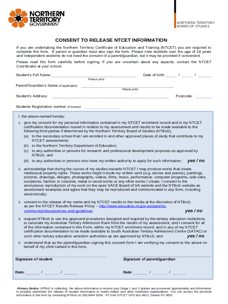 NT Certificate of Education & Training - Good Shepherd - education nt gov Doc Template | pdfFiller