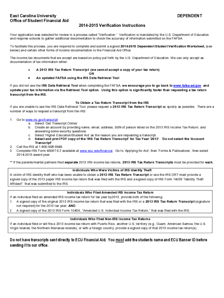 Fillable Online Fillable Online ecu ecu dependent verification worksheet ... Fax Email Print ...