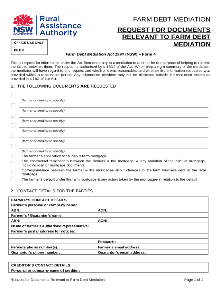 4 - Request for Documents Relevant to Farm Debt Mediation Doc Template ...