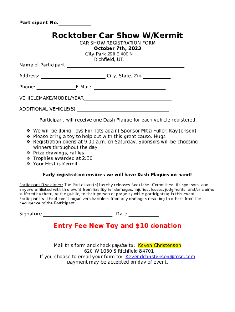 Rocktober Car Show W/Kermit - Utah Car Czar Doc Template | pdfFiller