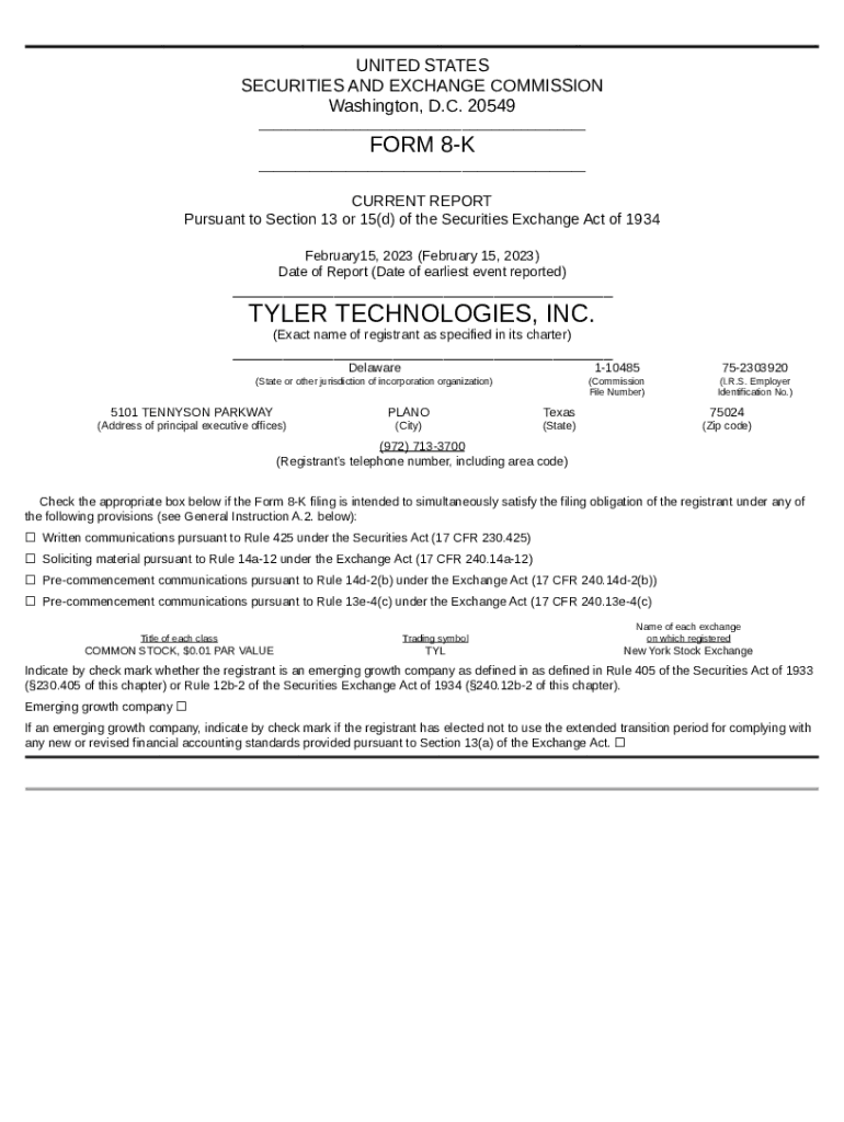 TYLER TECHNOLOGIES INC ( - cloudfront.net Doc Template | pdfFiller