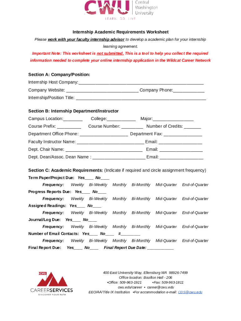 Internship Academic Requirements Worksheet Doc Template | pdfFiller
