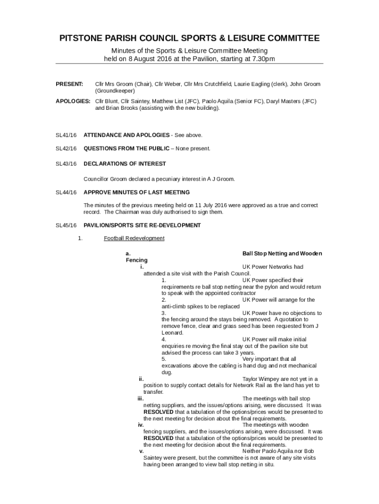 Online PITSTONE PARISH COUNCIL SPORTS & ... Doc Template | pdfFiller