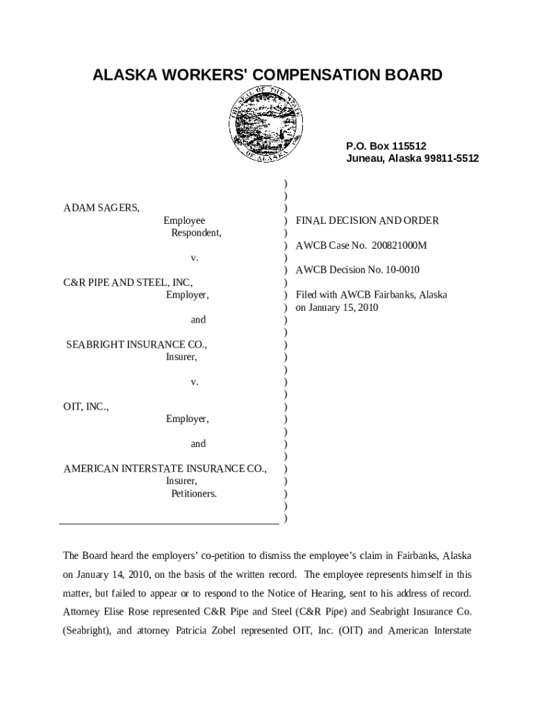 Workers Comp Employer - appeals dol alaska Doc Template | pdfFiller