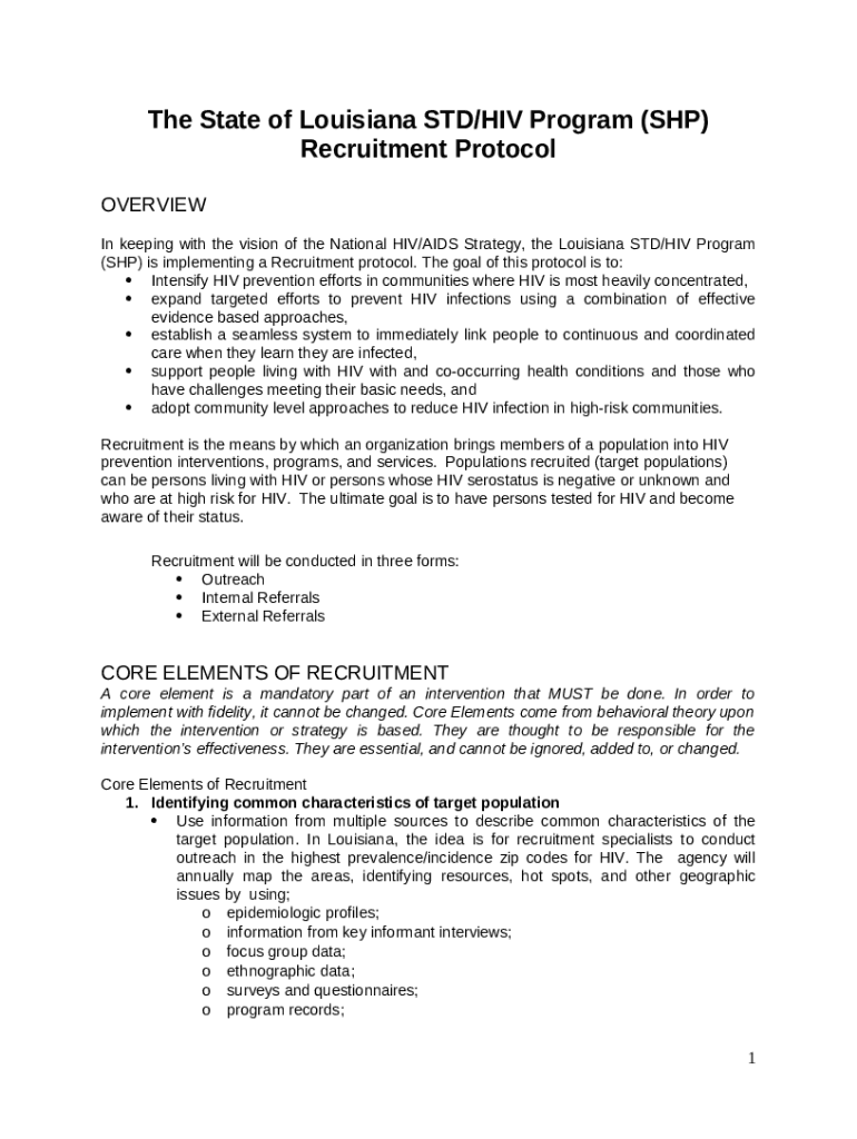 The State of Louisiana STD/HIV Program (SHP) Recruitment ... Doc ...