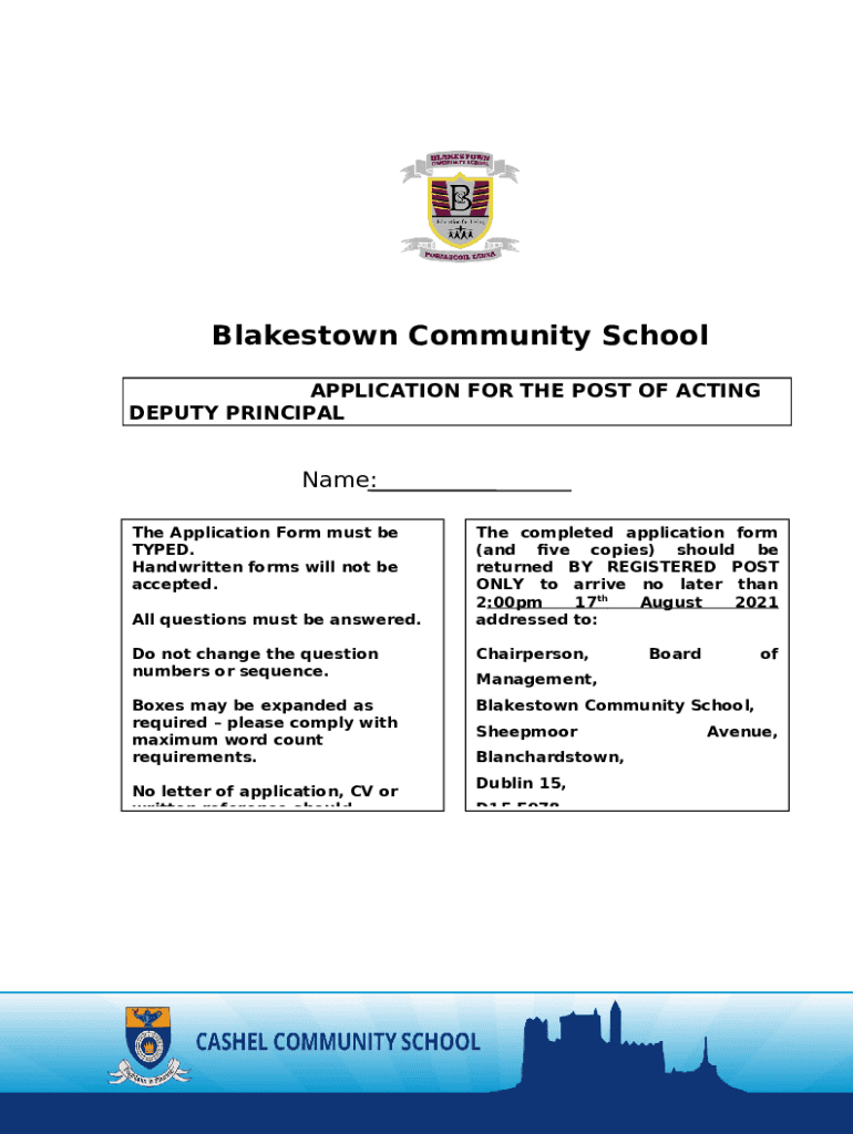 Application--Deputy-Principal. ... Doc Template | pdfFiller