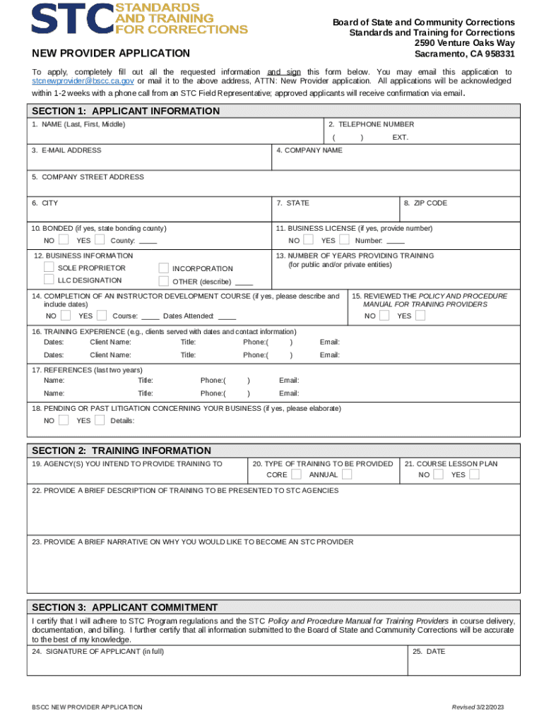 STC Certified Training Provider ApplicationBSCC Doc Template | pdfFiller