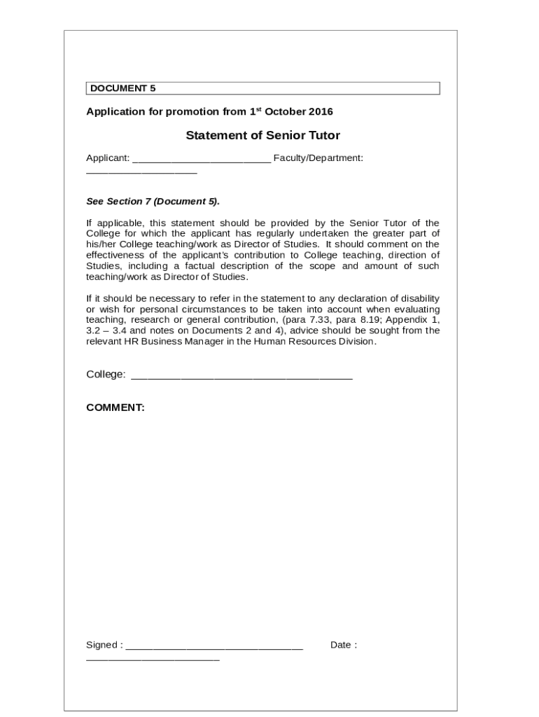 Application Dossier for Promotion to (TITLE): Doc Template | pdfFiller