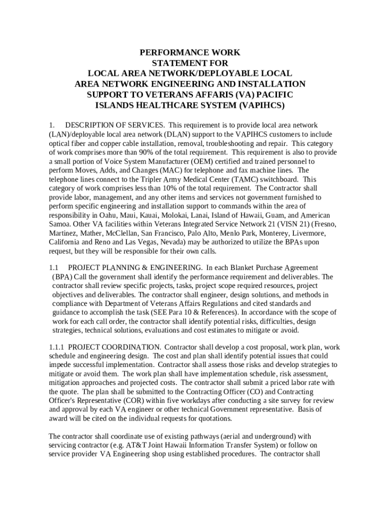 perance work statement for local area network/deployable ... Doc Template | pdfFiller
