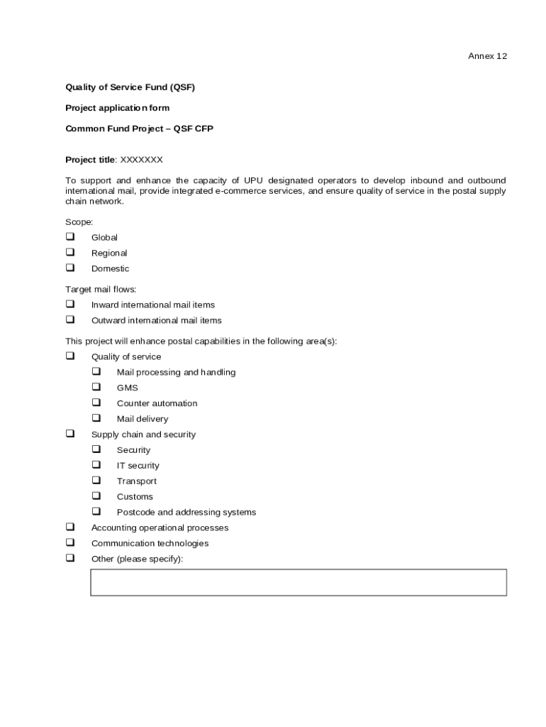 UPU Assistant Quality of Service Funds (QSF) Projects Doc Template ...
