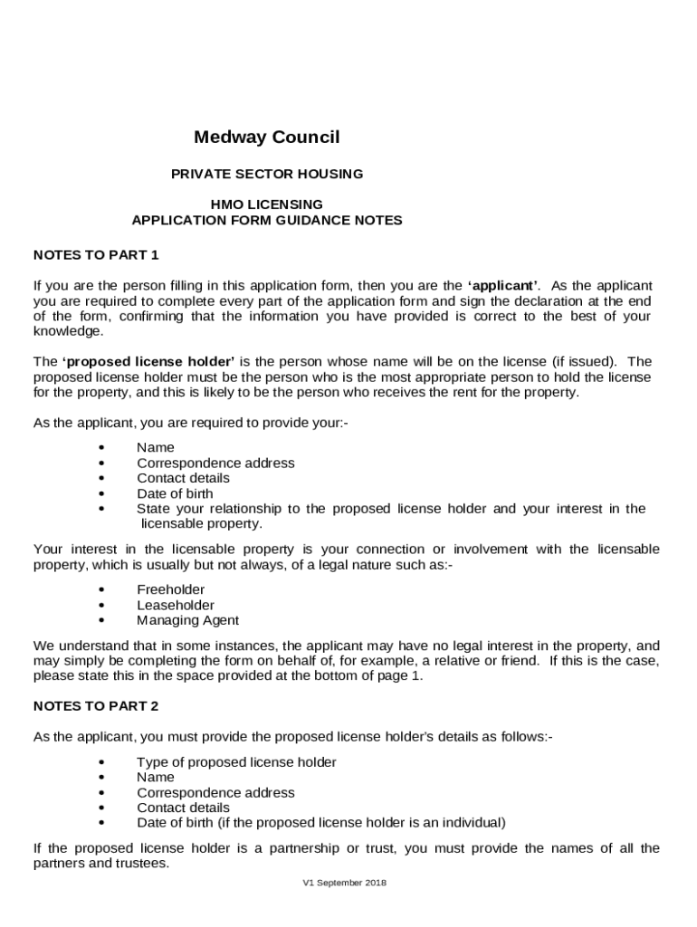 HMO Licensing Application Medway Council Doc Template | pdfFiller