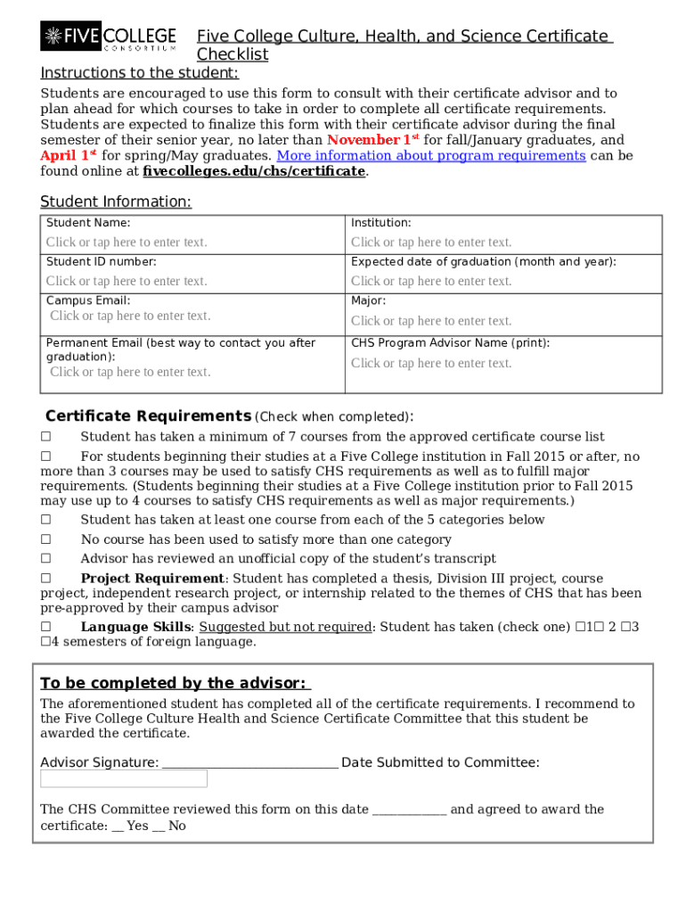 CHS Certificate Completion Doc Template | pdfFiller