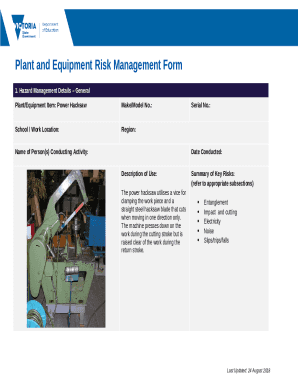 Plant and Equipment Risk Management - Power Hack Saw Doc Template ...