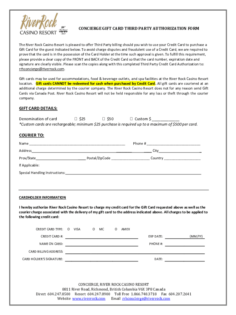 Fillable Online concierge gift card third party authorization form Fax ...