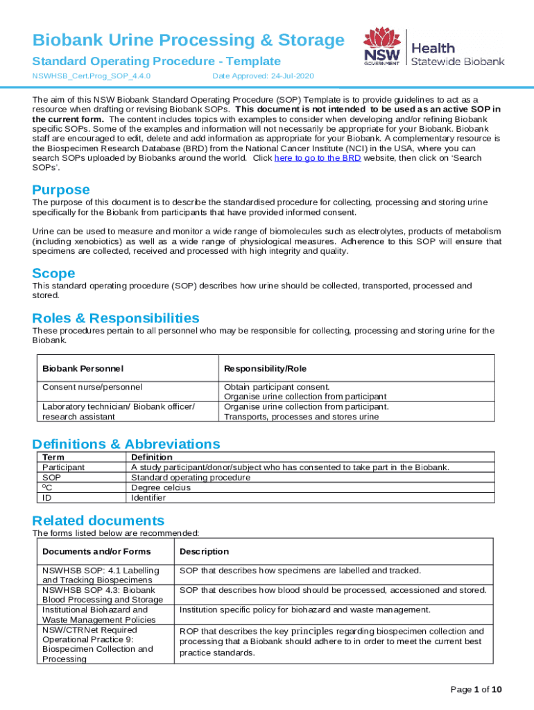 SOP Number: 01.005 Version: e2.2 Supersedes Doc Template | pdfFiller