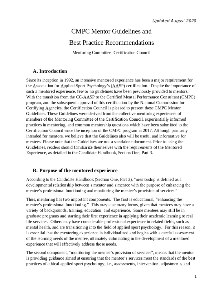 CMPC Mentor Guidelines and Doc Template | pdfFiller