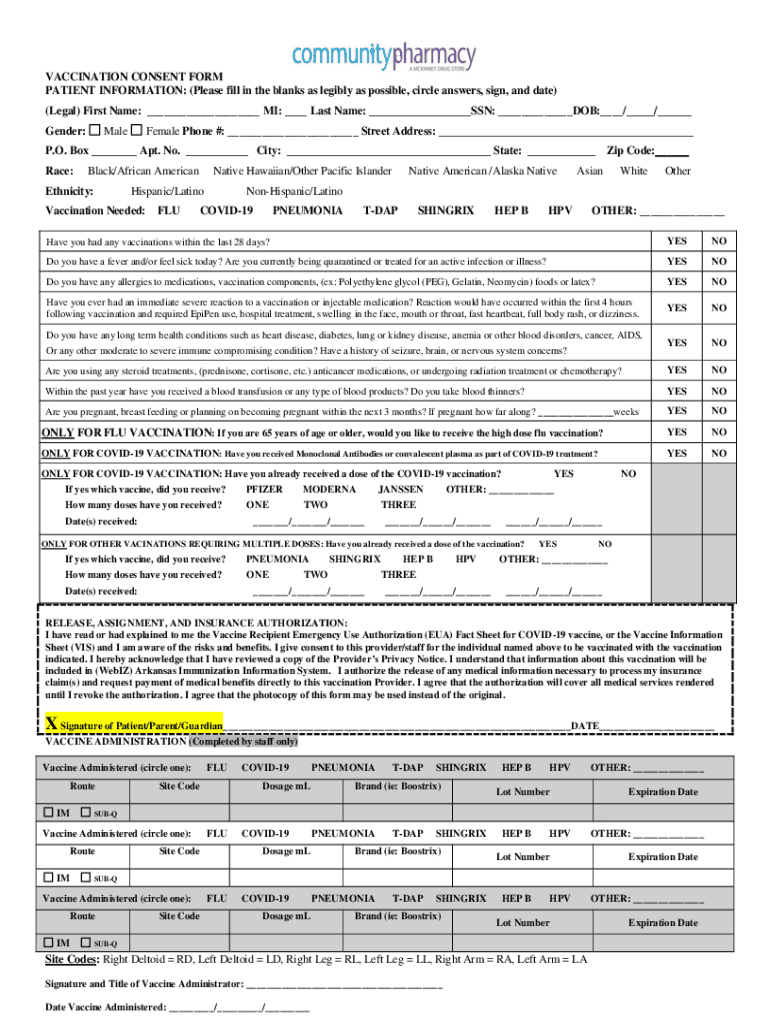 Completable En línea Vaccine Administration Record (VAR)-Informed ...