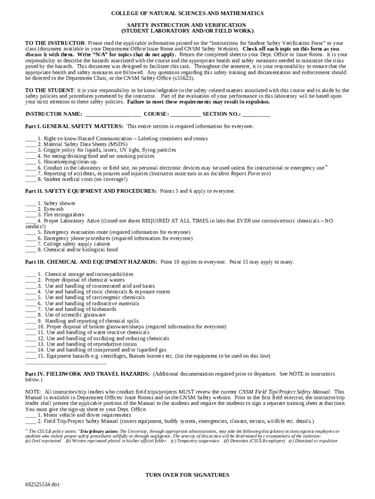 Instructions for Student Safety Verification Doc Template | pdfFiller
