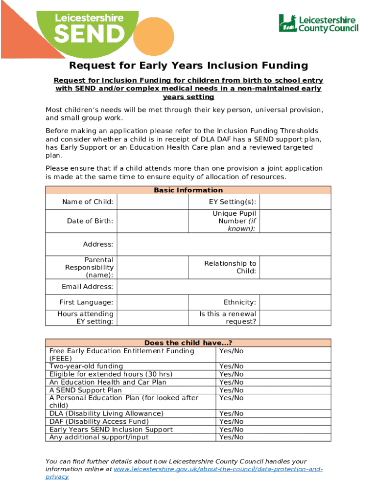 Request for Early Years Inclusion Funding - resources leicestershire ...