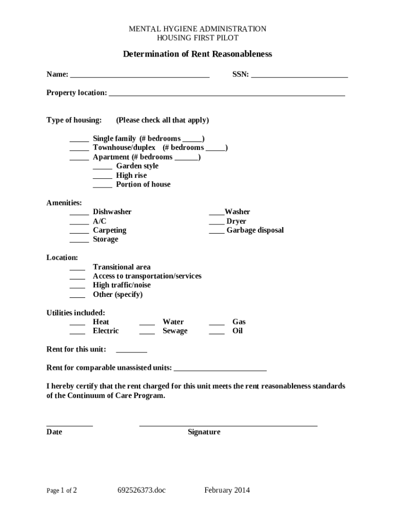 Housing First Pilot Determination of Rent Reasonableness Doc Template ...