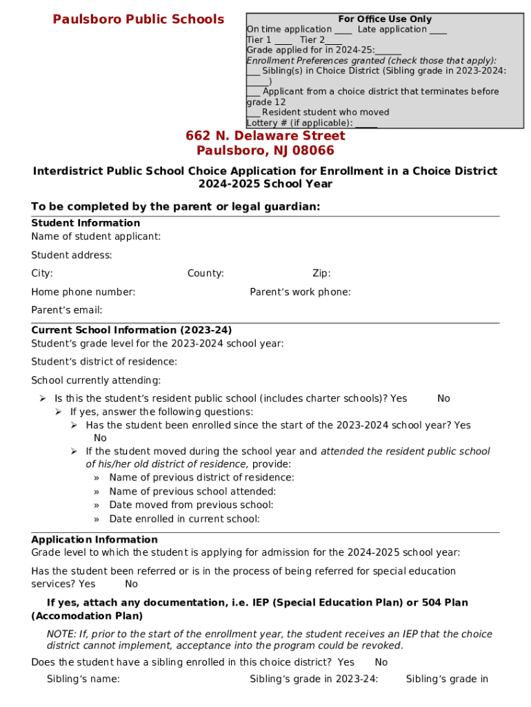 Paulsboro Public School District Choice Profile for 2024-25 ... Doc ...