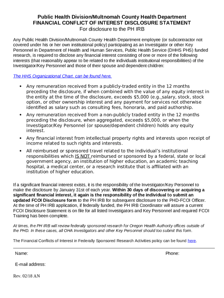 PH IRB FCOI Disclosure Doc Template | pdfFiller