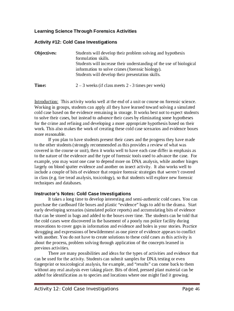 Fun Forensics Activities that Use Common Core Principles Doc Template | pdfFiller