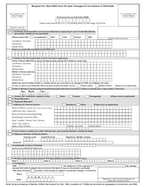 Fillable Online Correction form - Request For New PAN Card Or Fax Email ...