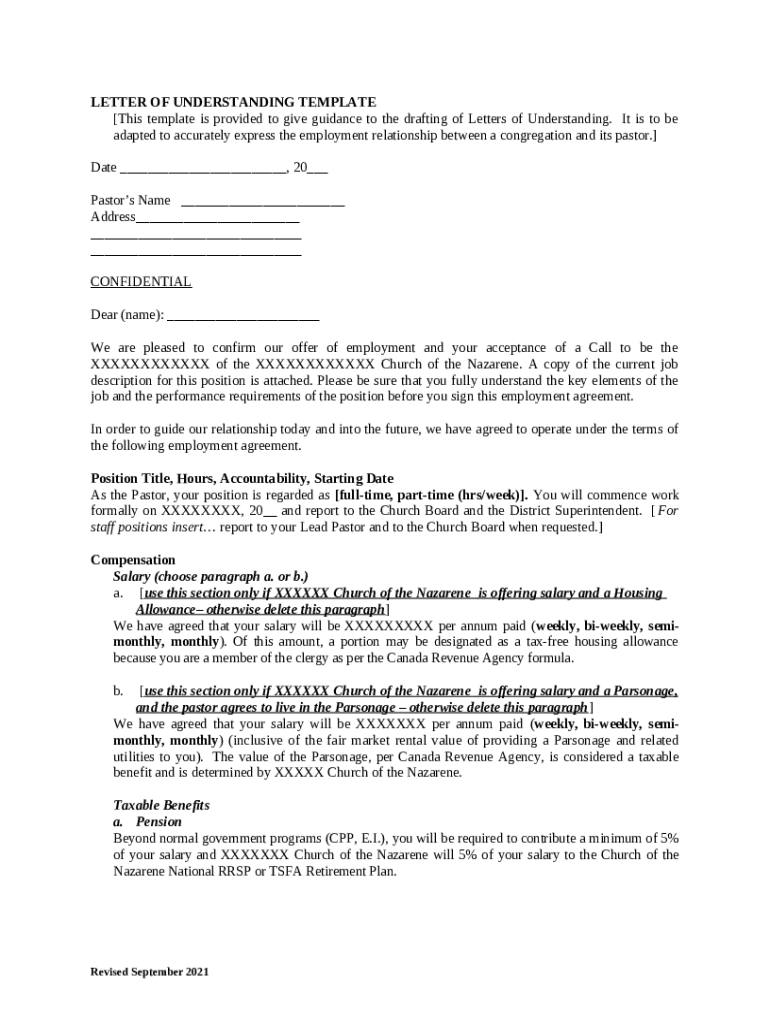 879 Letter of Understanding Template Doc Template | pdfFiller