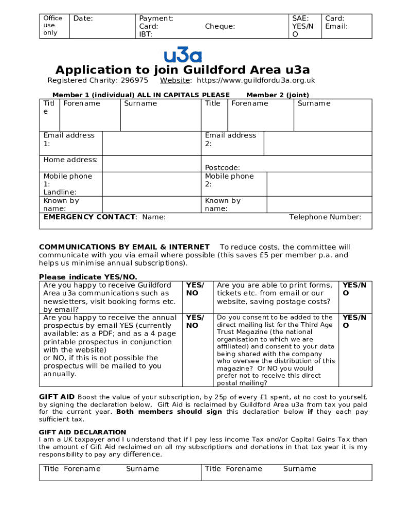 GUILDFORD AREA UNIVERSITY OF THE THIRD AGE (U3A) Doc Template | pdfFiller