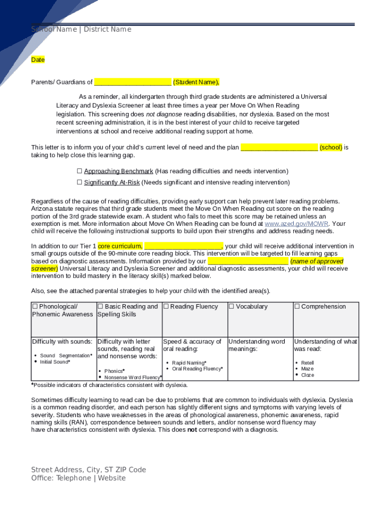 Universal Literacy and Dyslexia Screener Guide for ... Doc Template ...