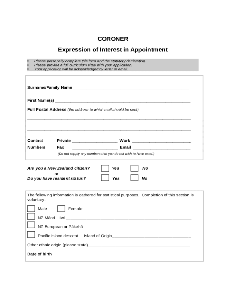 Expression of Interest in Appointment Doc Template | pdfFiller